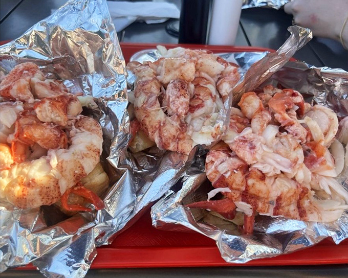 Triple threat of lobster rolls &ndash; each foil packet contains a small mountain of sweet Maine lobster meat that would make Neptune himself jealous.