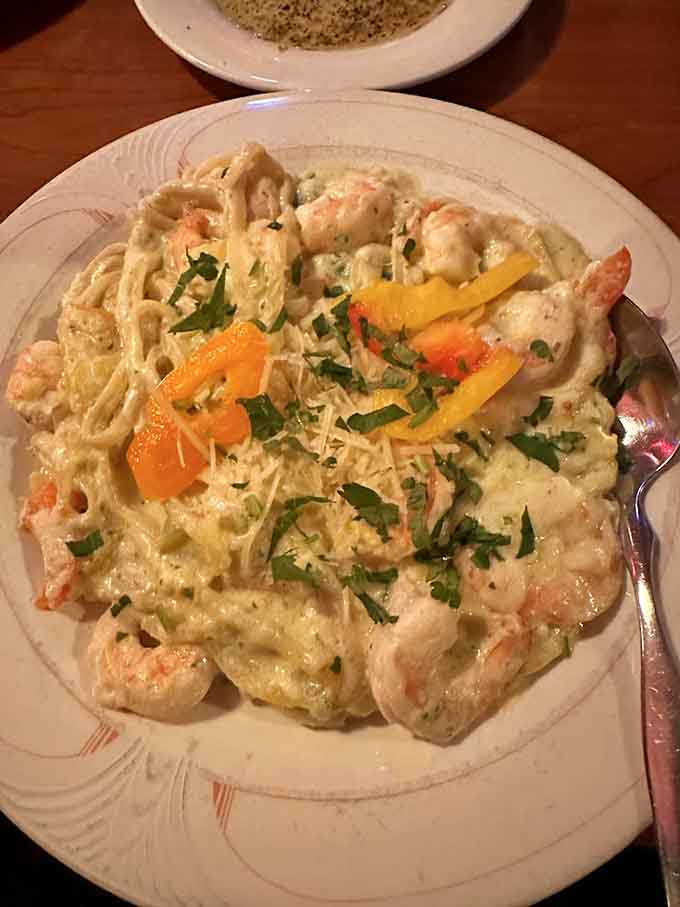 The shrimp carbonara in all its creamy, dreamy glory&mdash;this is what pasta dreams are made of, folks.
