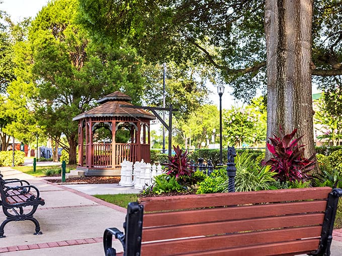 McCall Park's charming gazebo provides a shady respite for parents while children explore the green spaces in downtown Plant City.