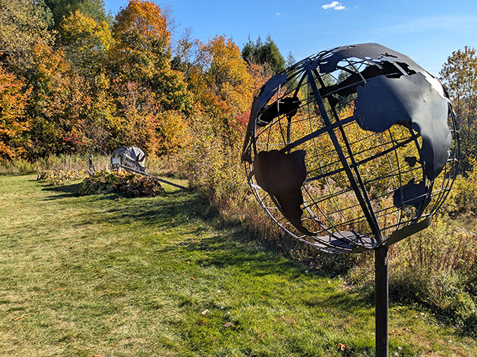 This globe sculpture reminds maze-goers that yes, there is indeed a world beyond the corn, if you can just find your way back to it.