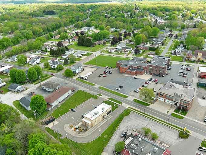 From above, Newton Falls reveals itself as a perfect patchwork of small-town America, nestled among Ohio's verdant landscape.