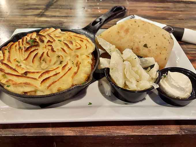 Shepherd's Pie arrives with those gorgeous swirled potatoes on top, looking almost too beautiful to destroy with your fork.