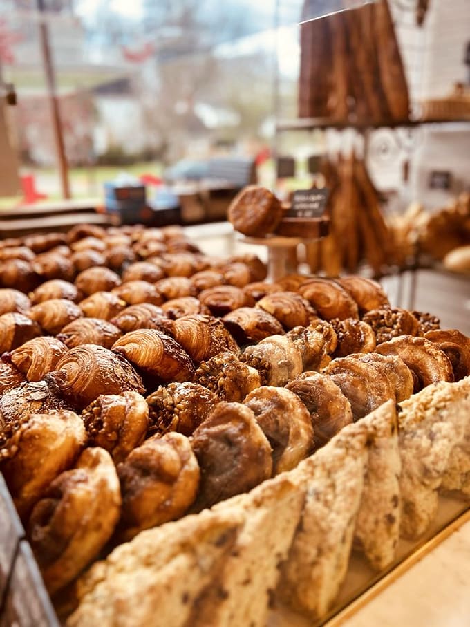 Golden-brown croissants lined up like buttery soldiers, each one a testament to the magic that happens when flour meets butter meets patience.