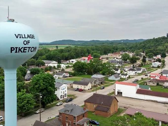 From above, Piketon nestles into the hills like it grew there naturally, which basically it did over two centuries.