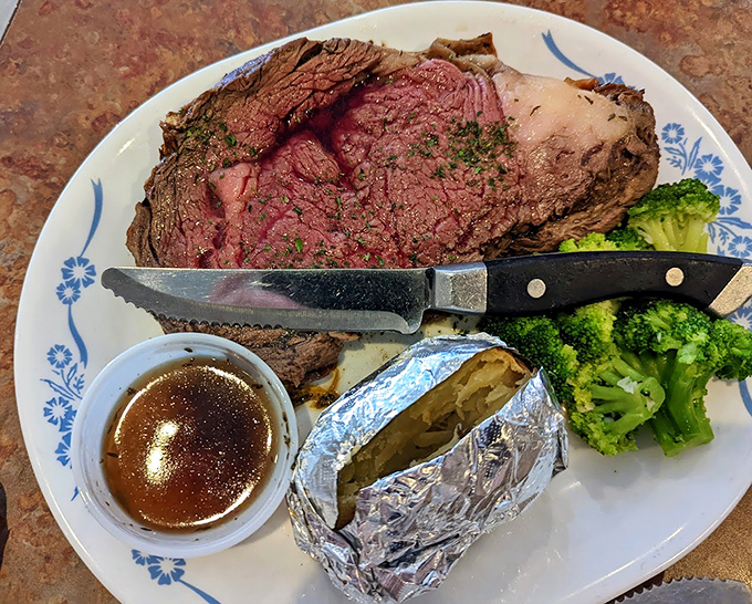 Behold the star of the show &ndash; perfectly pink, gloriously juicy prime rib that makes meat lovers weak at the knees.