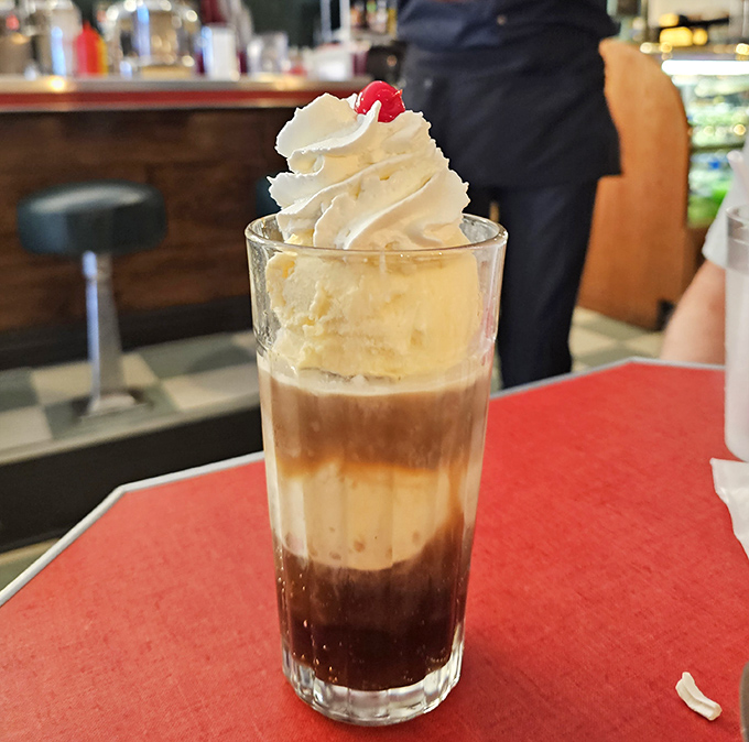 This isn't just a root beer float, it's a work of art in a glass, where creamy vanilla ice cream dances with spicy root beer.