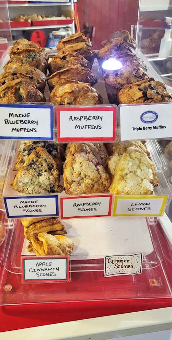 These aren't your gas station muffins, folks, these beauties are baked fresh and sized to satisfy serious appetites.