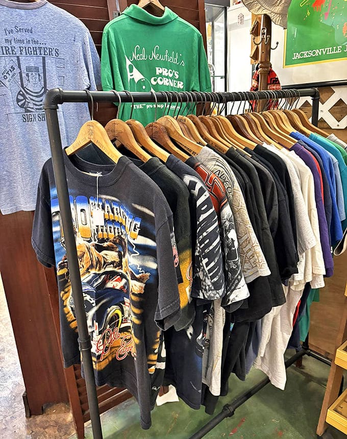 Vintage tees tell stories their modern reproductions never could – that green "Jobo's Corner" hoodie probably remembers more about Jacksonville than most residents.