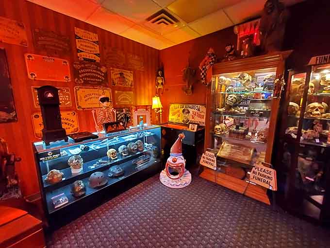 Shelves packed with peculiar props and eerie artifacts create a visual feast that demands multiple visits to fully appreciate.