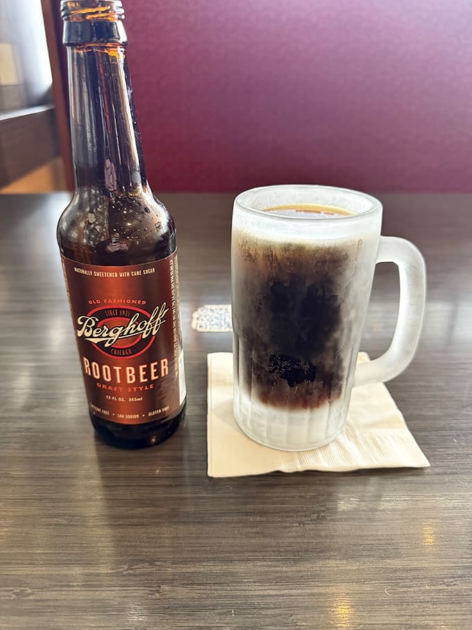Berghoff root beer in a frosty mug creates that perfect moment when childhood nostalgia meets grown-up appreciation for craft beverages.