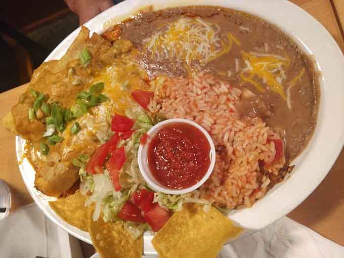 These enchiladas come loaded with all the fixings, proving that sometimes the best Mexican food comes from unexpected places.