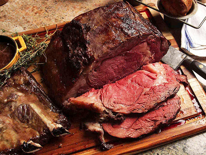 Behold the prime rib that's earned legendary status, roasted to tender perfection with that coveted pink center throughout.