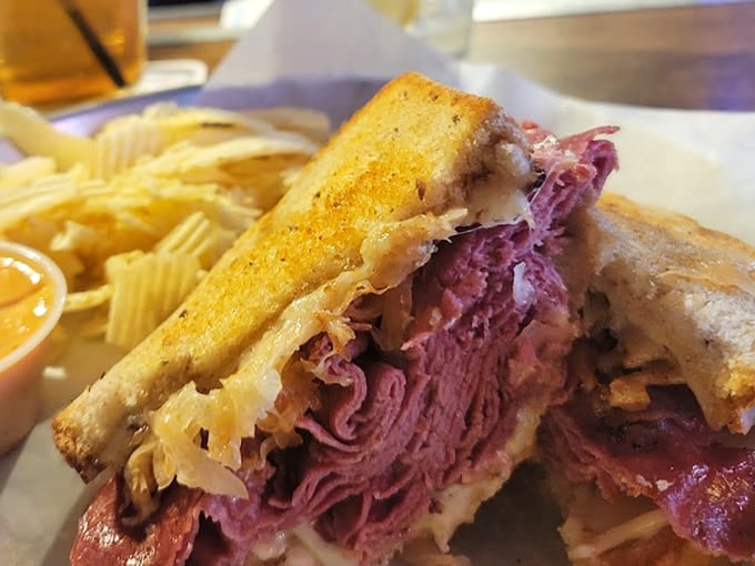 Behold the Reuben that locals whisper about in reverent tones, piled high with corned beef and melted Swiss perfection.