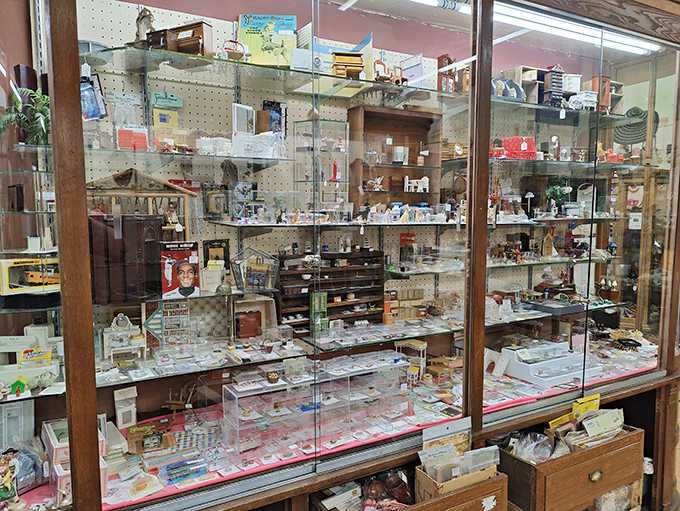 Miniature treasures fill these cases with outsized charm &ndash; tiny porcelain figurines and delicate collectibles that tell stories larger than their size.