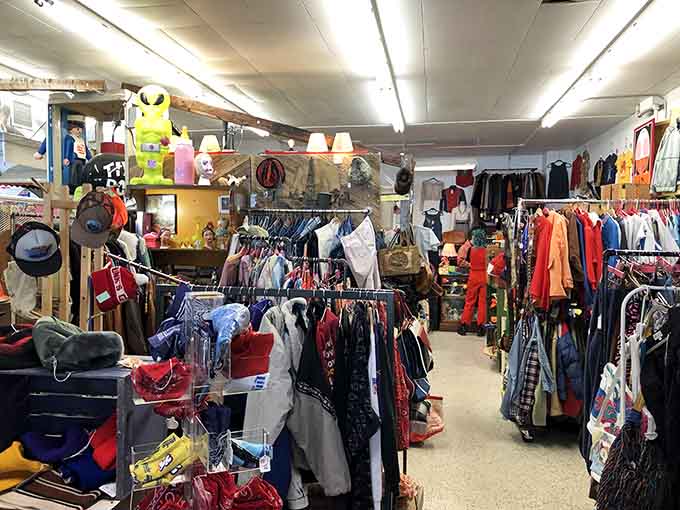 The clothing racks overflow with fashion that's survived decades, proving that real style never dies, it just waits for rediscovery.