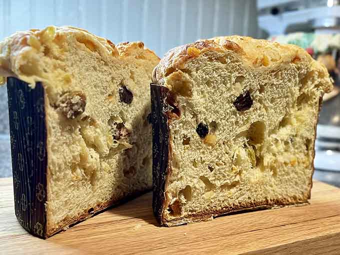 Panettone that looks like it wandered over from an Italian grandmother's kitchen and decided Vermont was home now, studded with sweet surprises.