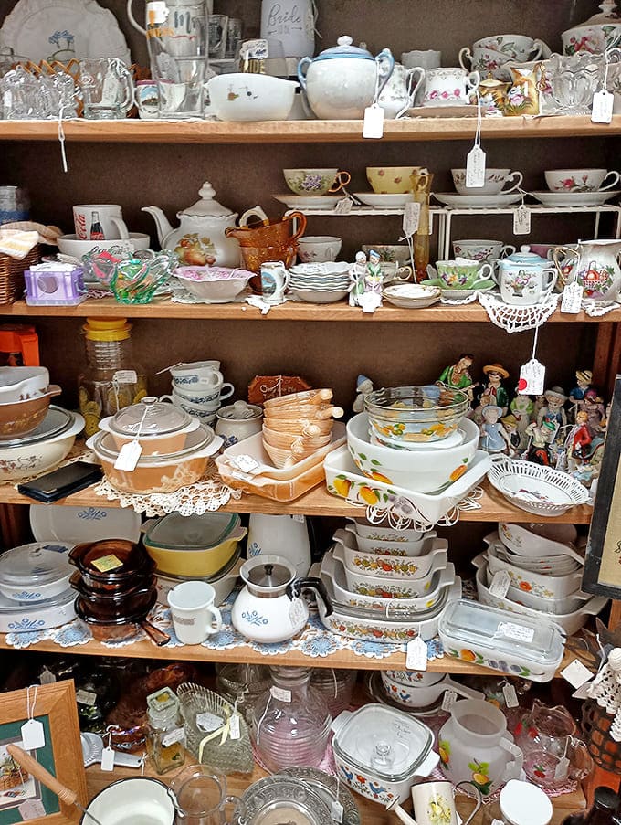 Grandmother's kitchen comes alive in these stacked bowls and serving dishes &ndash; Pyrex patterns telling stories of family recipes and holiday gatherings.