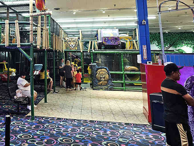 The multi-level play structure transforms ordinary children into intrepid explorers, scaling heights and conquering slides with the fearlessness of youth.