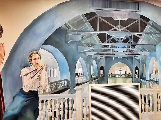 Art comes alive in this dreamy mural, where the past seems to float just beyond reach, inviting visitors into its gentle embrace.