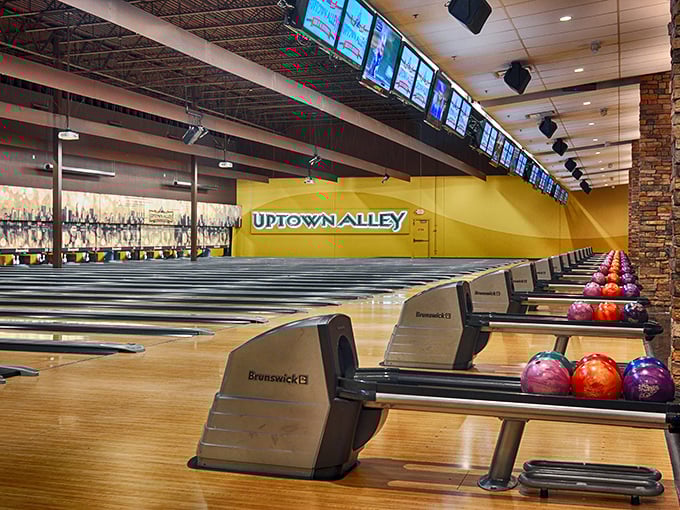Brunswick lanes stretch into infinity, their polished surfaces gleaming under atmospheric lighting. Bowling never looked so Instagram-worthy!