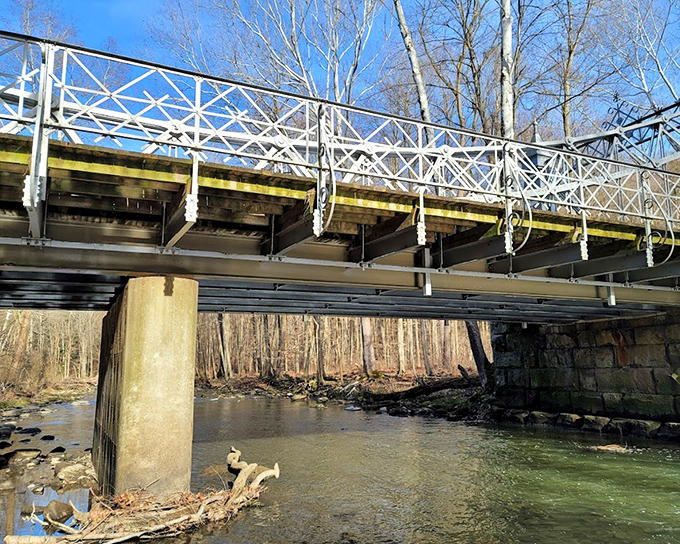 Beneath the bridge: The engineering marvel reveals itself from below, where steel meets stone in perfect harmony.