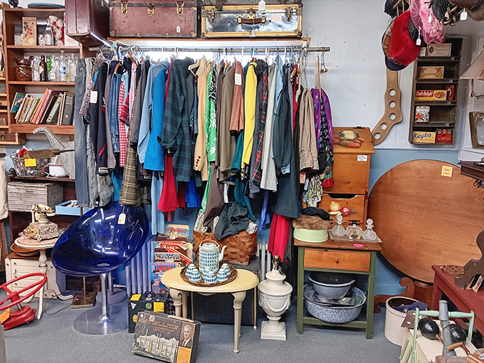 Clothes: Racks of vintage fashion spanning decades stand ready for their second act. These aren't costumes&mdash;they're time machines you can actually wear.