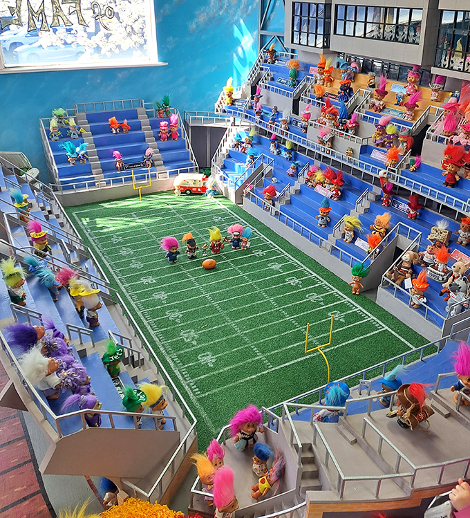 The miniature troll football stadium might be the most elaborate diorama you'll ever see &ndash; complete with tiny fans and players.
