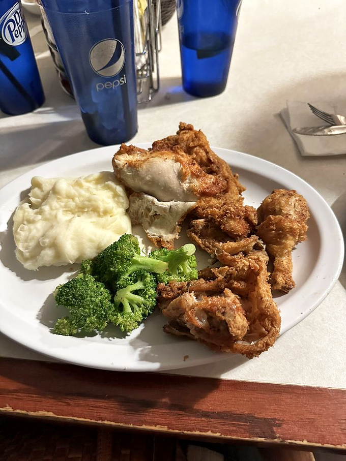 Golden-brown perfection on a plate &ndash; the fried chicken comes with sides that would make any grandmother proud.