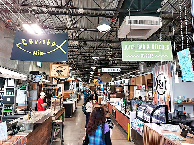 Inside, industrial-chic meets warm hospitality as vendors showcase their specialties in this food lover's paradise.