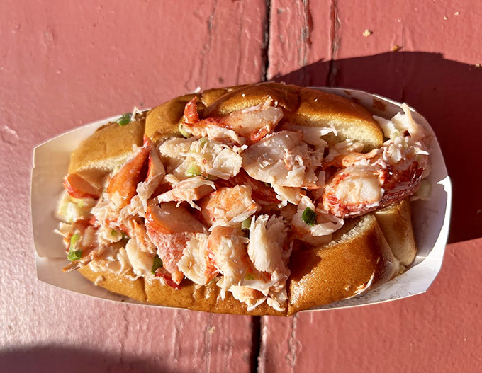 Sweet chunks of Maine's finest treasure, barely dressed and nestled in a perfectly toasted split-top bun &ndash; summer in edible form.