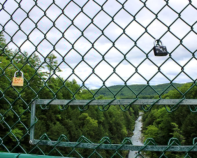 Love locks on the fence – because nothing says "forever" like attaching metal to a bridge overlooking a 13,000-year-old geological wonder.