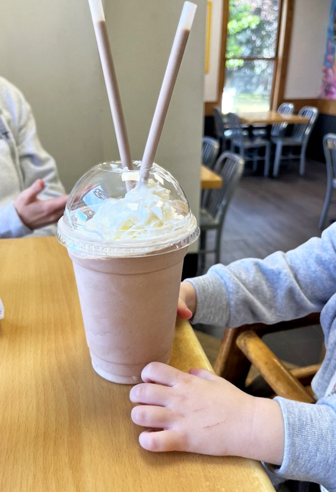 Childhood nostalgia in a cup! This creamy creation isn't just a milkshake – it's a time machine that transports you back to simpler days.