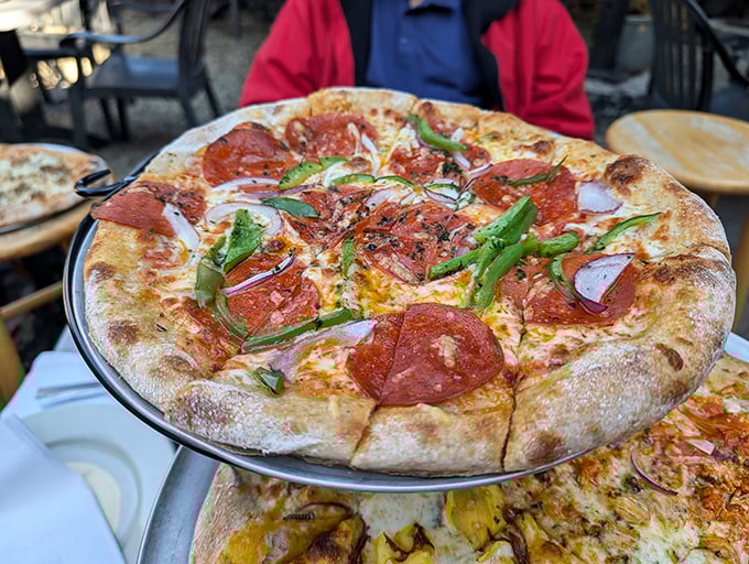 Pizza perfection achieved &ndash; this pepperoni masterpiece showcases the magic that happens when quality ingredients meet wood-fired heat.