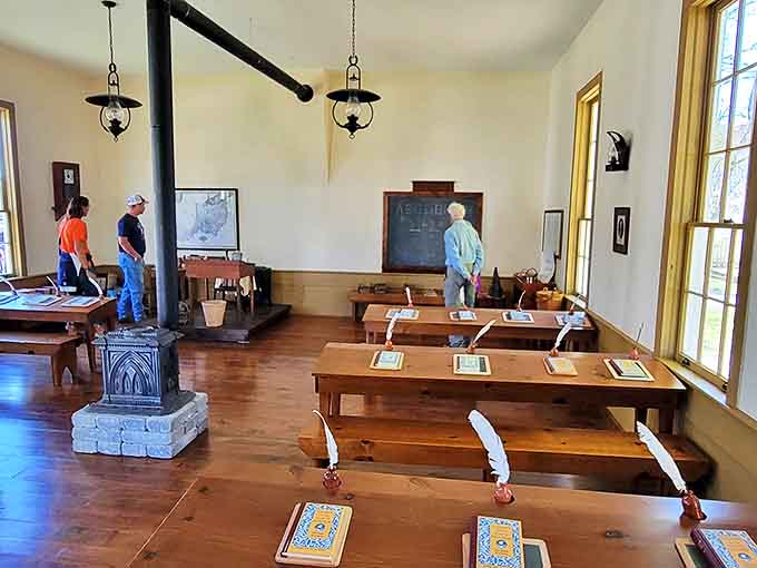 Imagine the scratch of chalk and recitation of lessons in this preserved schoolhouse, where education meant memorization and strict discipline.