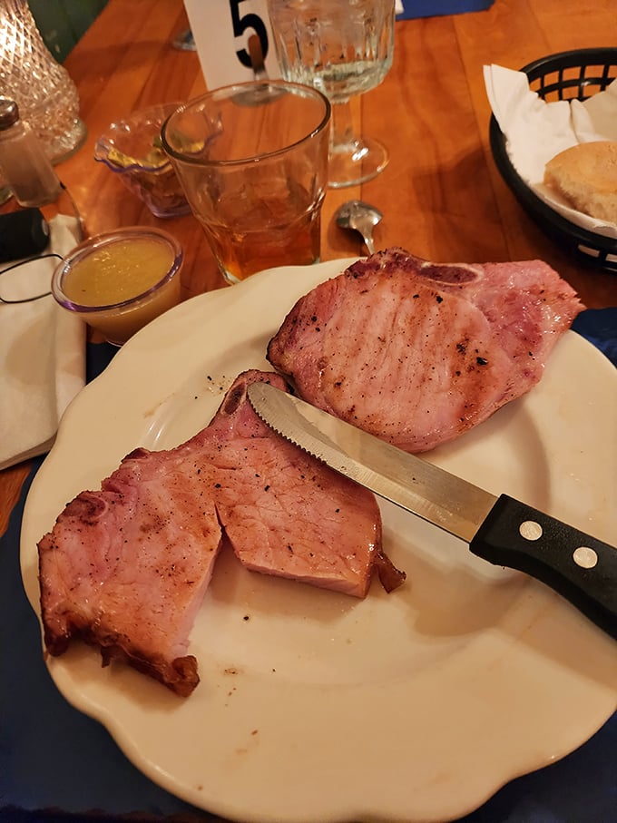 Thick-cut ham steaks, perfectly grilled and glistening with a light glaze, offer a savory alternative to the famous beef options.