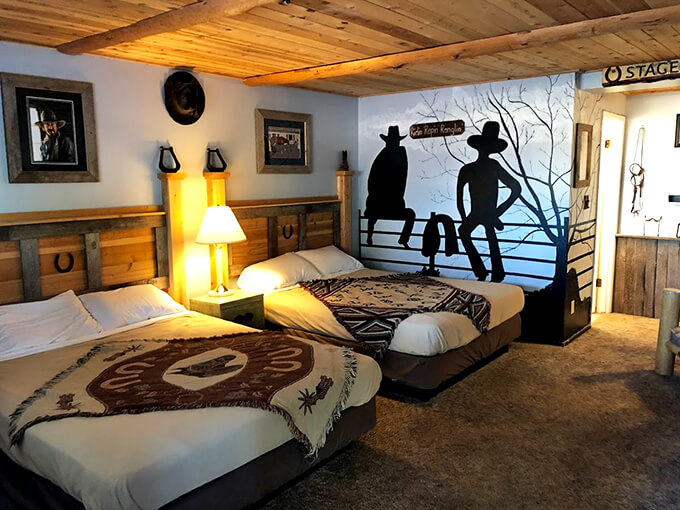Saddle up, pardners! This cowboy-chic room is where John Wayne meets John Lennon, with a dash of "Home on the Range" meets "Hotel California."