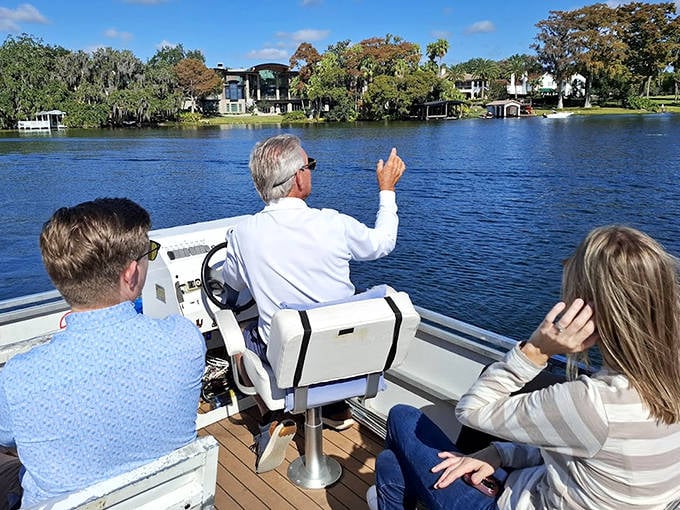 Passengers get front-row seats to waterfront living as the tour passes some of Central Florida's most impressive lakeside estates.