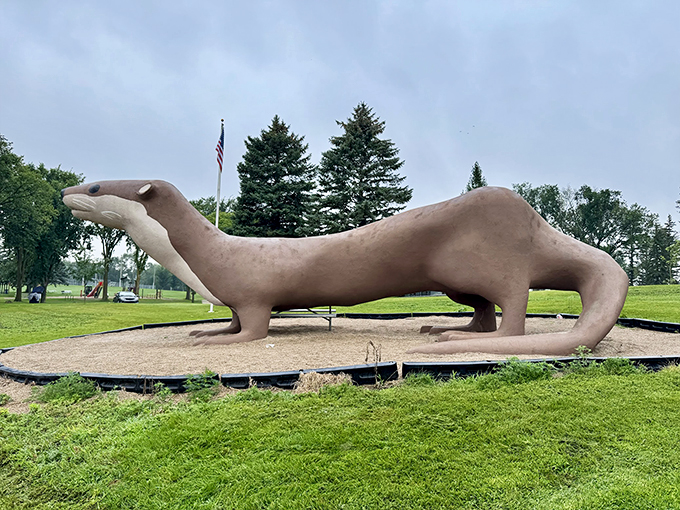 Holy mackerel! Otto's making waves in Fergus Falls, looking slick as a 40-foot-long concrete otter can.