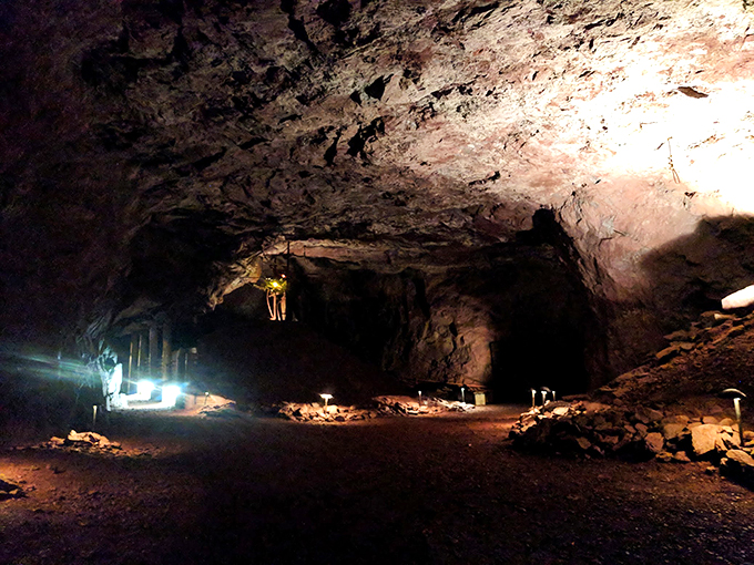 Going down! This mine shaft looks like it could lead to the center of the Earth or a secret superhero lair.