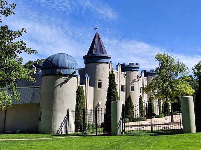 The Canadian Lakes Castle brings medieval charm to Michigan with its impressive stone towers and fortress-like appearance.