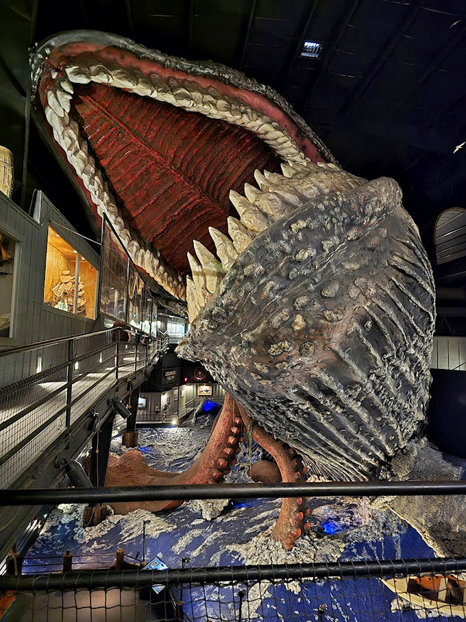Jaws, meet floor. This colossal creature turns the museum into Jurassic Park without the running and screaming.