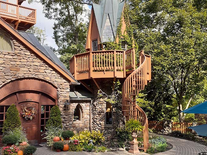 The castle's unique design features multiple levels and viewing platforms, perfect for surveying the kingdom (or at least the beautiful Ohio countryside).