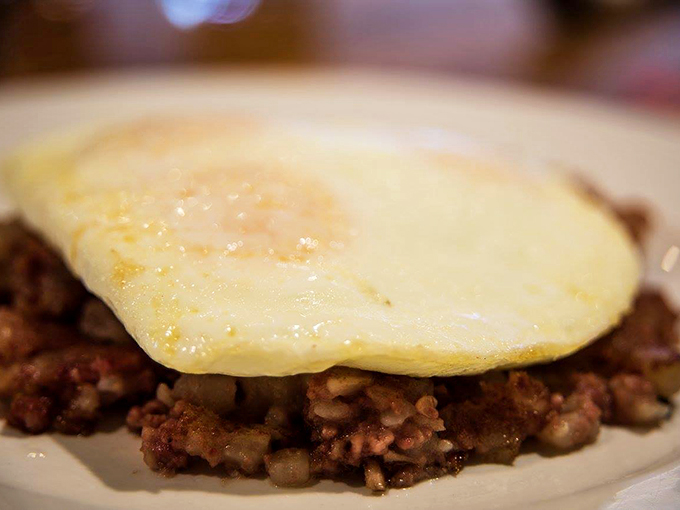 Behold, the holy grail of hash! This corned beef masterpiece is ready for its close-up&mdash;and your fork. Egg-cellent topping, wouldn't you say?