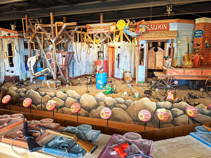 Step right up to the "Saloon" of silly! This whimsical display is like the love child of a western movie and a carnival funhouse.