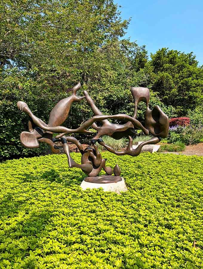 Bronze organic shapes flow like visual jazz, creating rhythms and harmonies that seem to emerge from the earth itself.