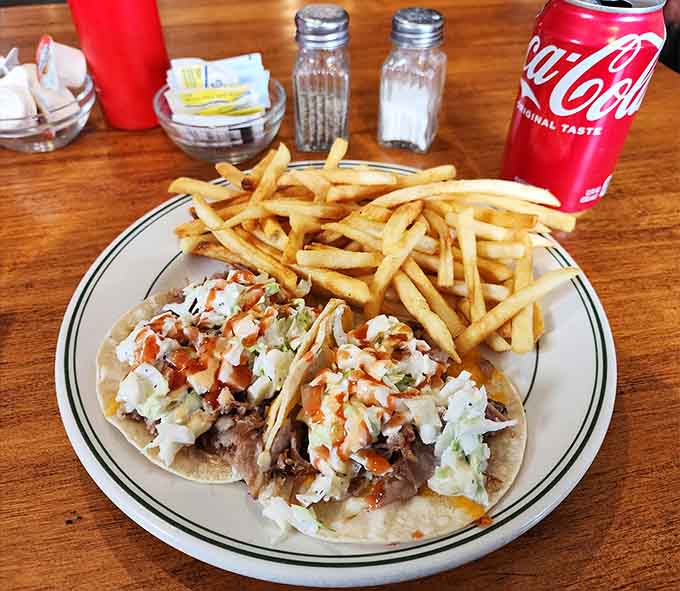 Golden fries meet perfectly crafted tacos: comfort food at its absolute finest here.