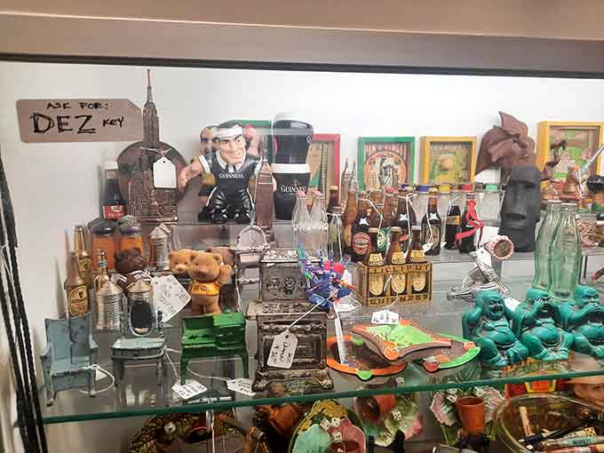 Vintage collectibles crowd the glass case like guests at history's most eclectic cocktail party, each with its own fascinating story to tell.