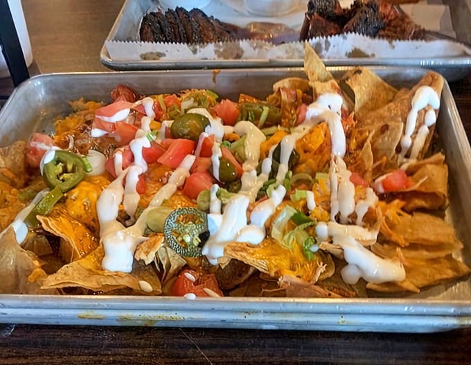 Nachos loaded with smoked meat turn bar food into an art form, like someone gave classic nachos a barbecue scholarship and they graduated with honors.