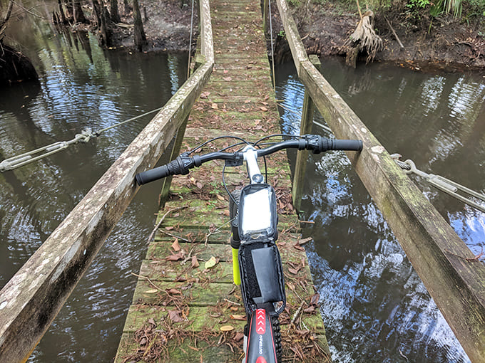 Bikers find the packed trail surface ideal for two-wheeled exploration, covering ground quickly while still soaking in the scenery that makes this place special.