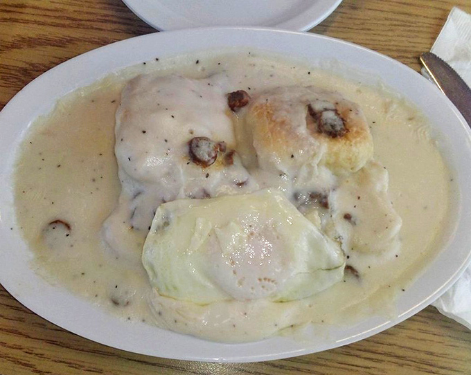 Fluffy biscuits drowning in creamy, peppery gravy make for a comforting start to any desert adventure or the perfect hangover cure.